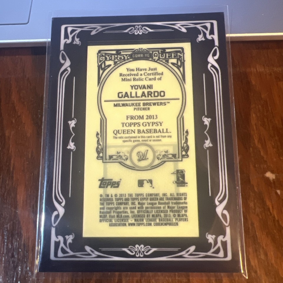 Yovani Gallardo 2013 Topps Gypsy Queen Mini Relic #GQMR-YG Milwaukee ...