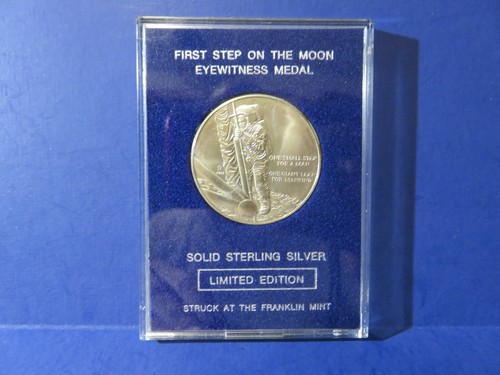 FIRST STEP ON THE MOON EYEWITNESS MEDAL Sterling Silver * Franklin Mint ...