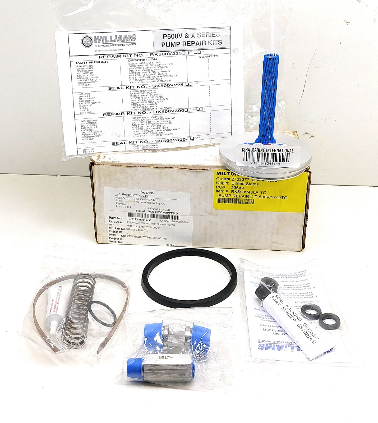 Williams Milton Roy P500V & X Series Pump Repair Kits 23649 for sale ...