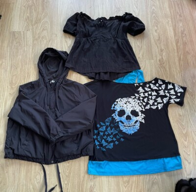GOTH BUNDLE SIZE 18 BNWT BLACK COLD SHOULDER TOP, SKULL TOP, HOODED ...