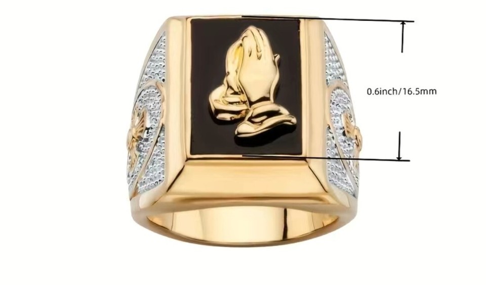 Men's Genuine Black Onyx Gold-Plated Praying Hands Ring | eBay