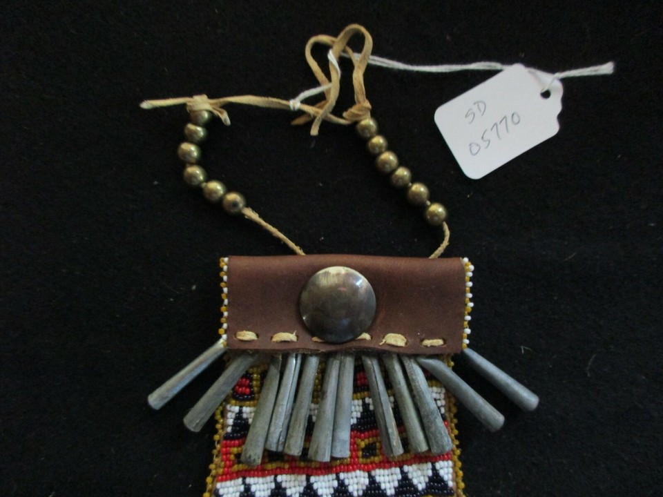 NATIVE AMERICAN BEADED LEATHER TOBACCO BAG, SOUTH DAKOTA POUCH, SD-0821 ...