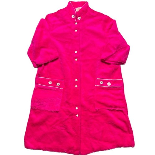 Carol Brent 1960s vintage neon pink robe Barbie flowers fuzzy medium | eBay