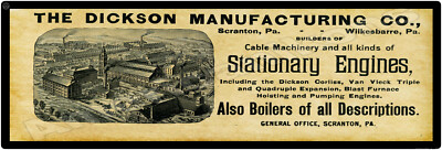 1895 Dickson Mfg. Co. Stationary Engines New Metal Sign: Scranton, PA ...
