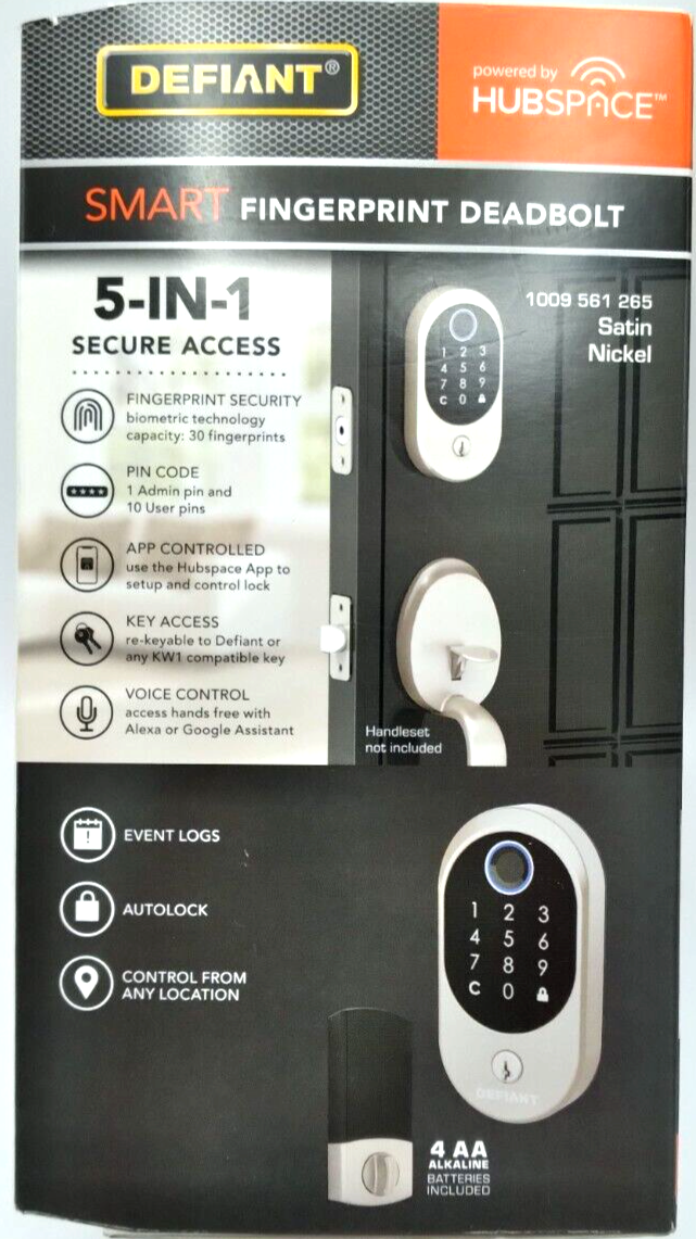 DEFIANT Smart Fingerprint Deadbolt Satin Nickel 5 in 1 Secure Access ...