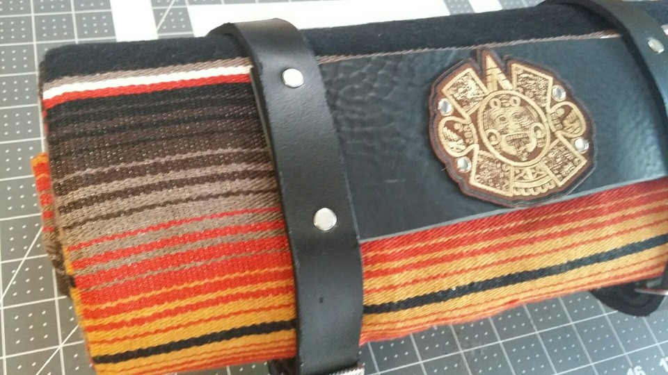 CUSTOM CHICANO BIKER AZTE ROLL UP BLANKET BLACK RUST GOLD TOTE SERAPE ...