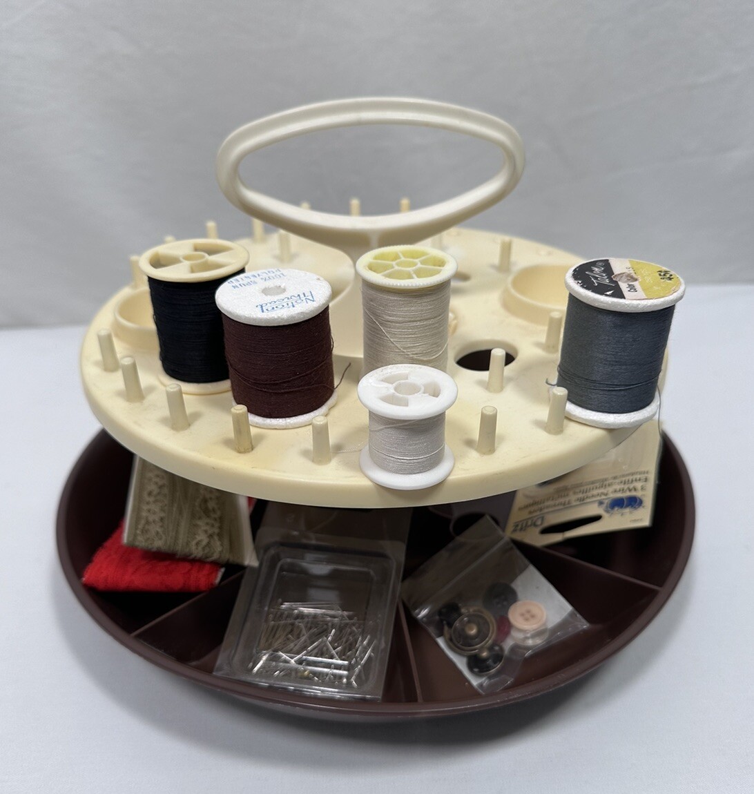 Vintage Lazy Susan Holder Thread Spool Organizer Sewing Caddy Storage ...