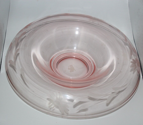 Vintage Pink Depression Glass Rolled Edge Console Bowl w/ Floral Etched ...