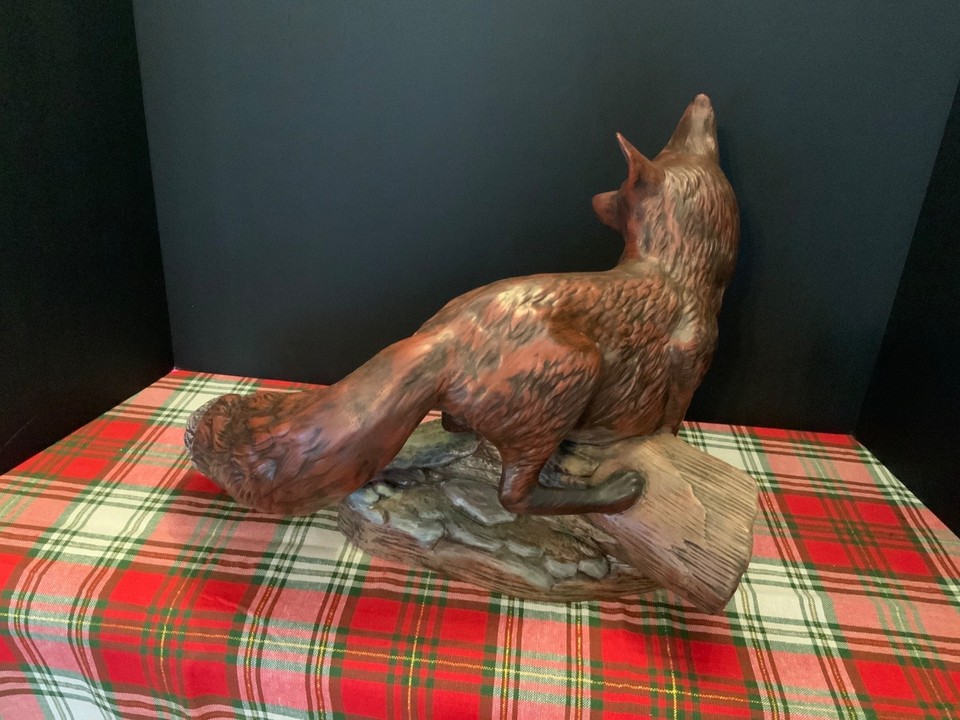 Vintage Ceramic Red Fox 15"x11" Figurine Great Detailing Holland Mold ...