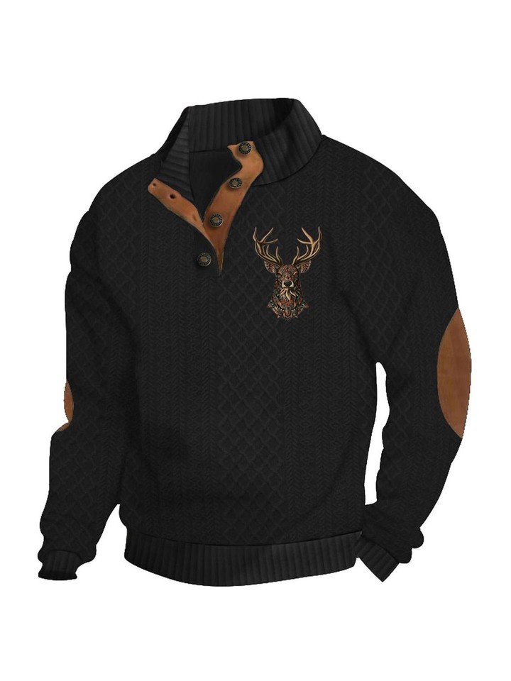 Men's Casual Stand Up Collar Long Sleeved Animal Print Pullover S---5XL ...
