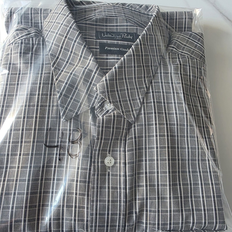 Valentino Rudy Premium Grey Checkered Long Sleeve Collared Shirt Size ...