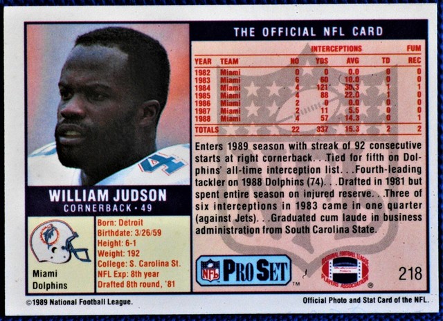 1989 Pro Set - #218 William Judson for sale online | eBay