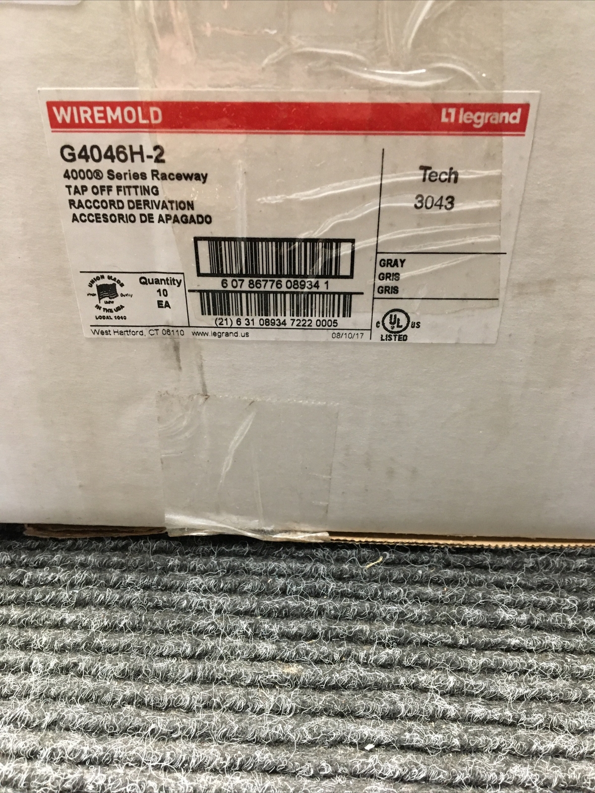 New in Box Wiremold G4046H-2 4000 Series Raceway Tap Off Fitting Gray ...