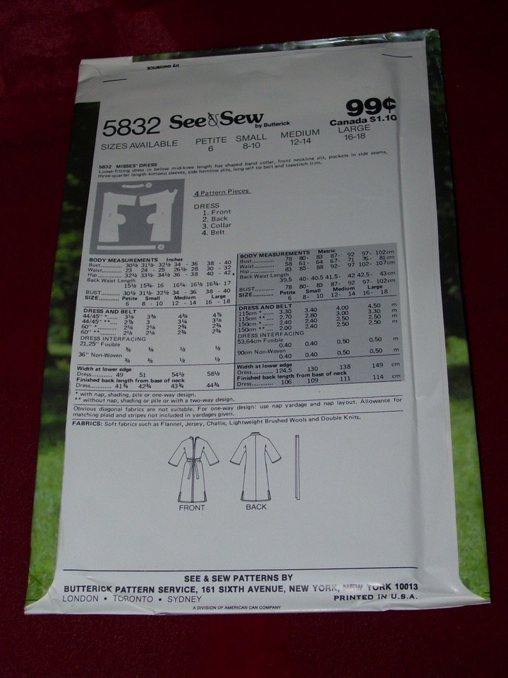 🌻 1979 UNCIRCULATED BUTTERICK #5832-LADIES DASHIKI STYLE DRESS PATTERN ...