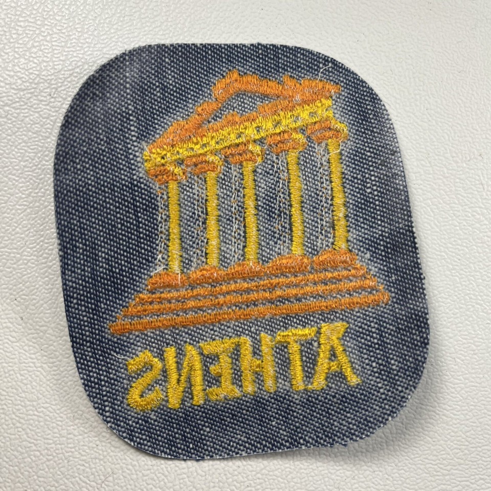 Vintage Travel Souvenir Patch Athens Greece Parthenon Column Yellow ...
