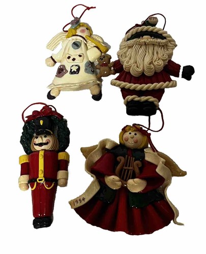 Vintage 90s Clay Christmas Ornaments Lot Santa Nutcracker Angels 1994 ...