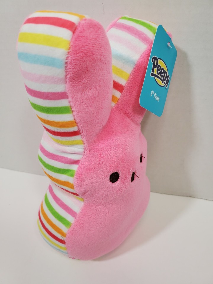 NEW PEEPS Pink Plush Bunny w/ Pastel Colored Striped Sides 9" Stuffed ...