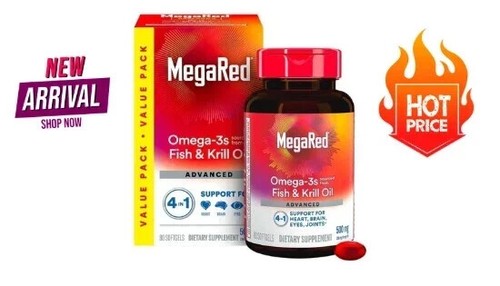 MegaRed 6X Advanced Absorption Omega 3 Fish Oil 500mg 80 Softgels Free ...