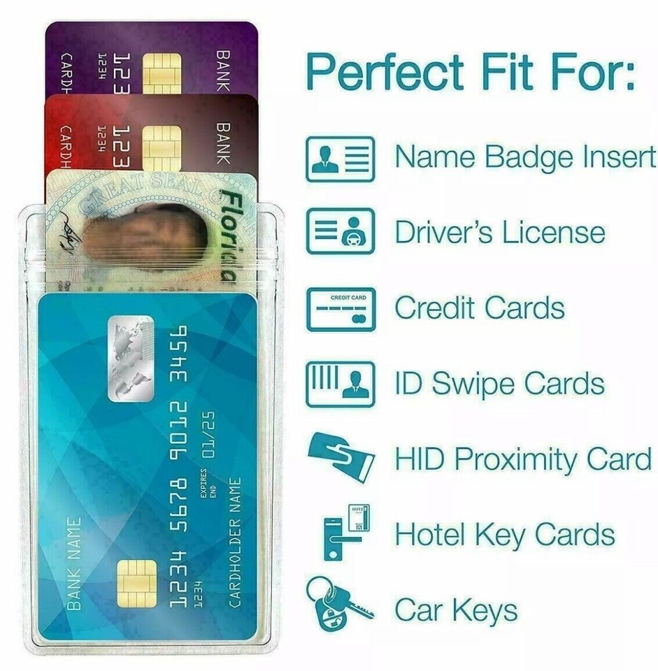 2 Pack Vertical ID Card Holder Clear Plastic Badge Resealable ...