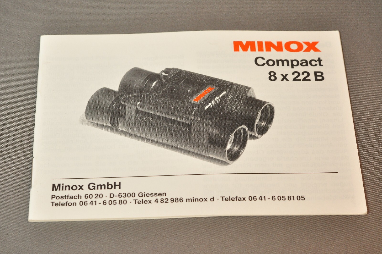 Minox Compact 8x22 B Manual, c1990, German English French Spanish ...