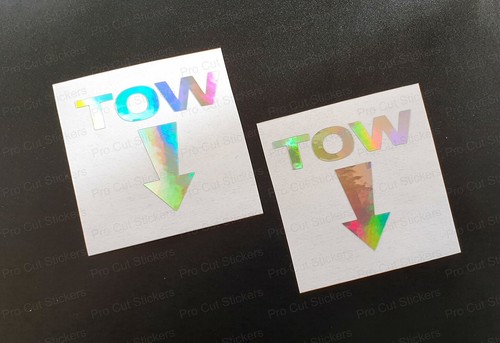 75mm TOW Arrow Stickers x2 Silver Gold Pink Hologram Neo Chrome Rally ...