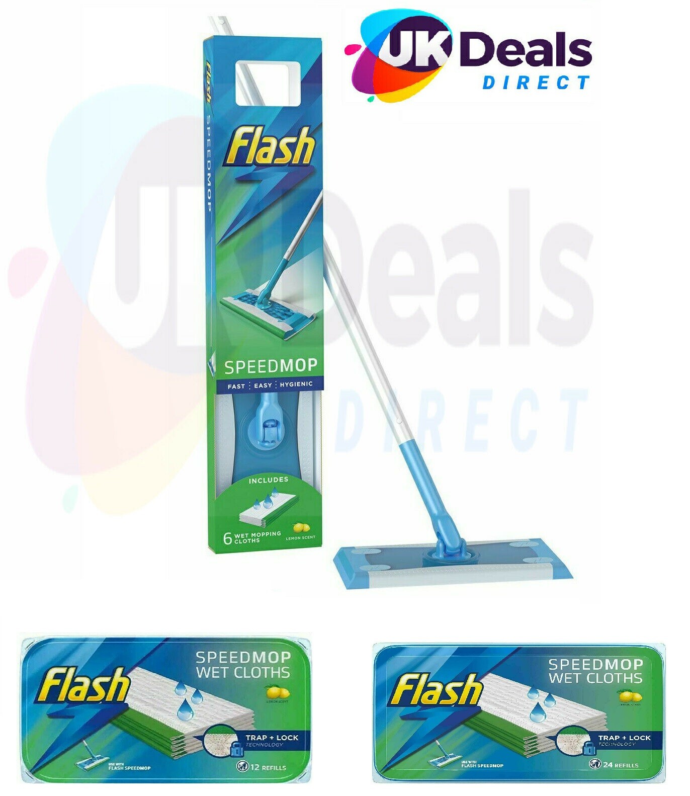 Flash Speed MOP + 6 Free refills Starter Kit OR Refills Wet Cloth Lemon ...