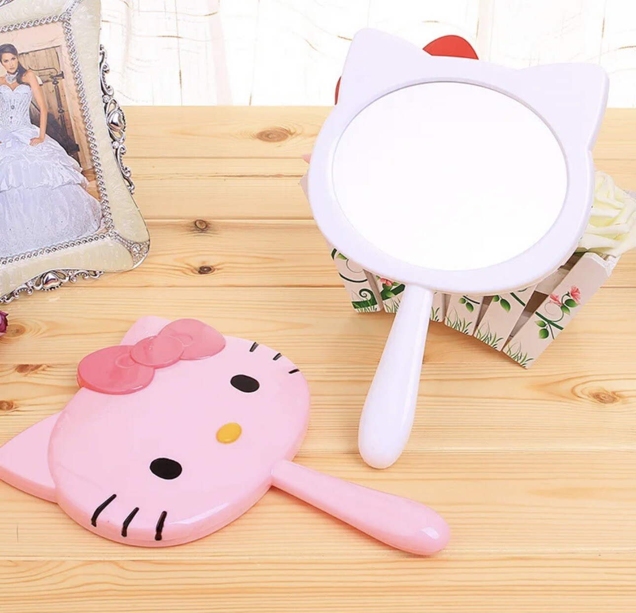 Hello kitty hand held girls mirrow white and pink colors | eBay