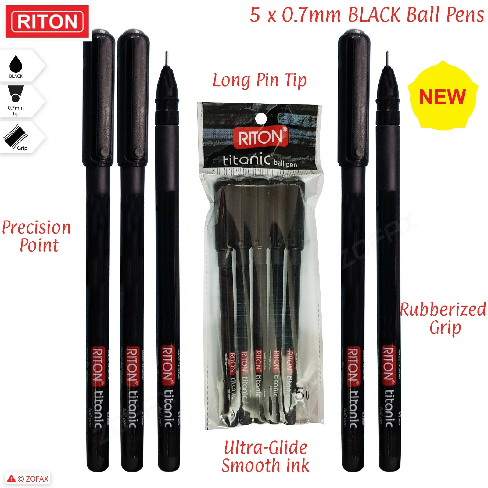 BLACK BLUE RED Ballpoint Pens 0.7mm Fine Point RITON Smooth Quality ...