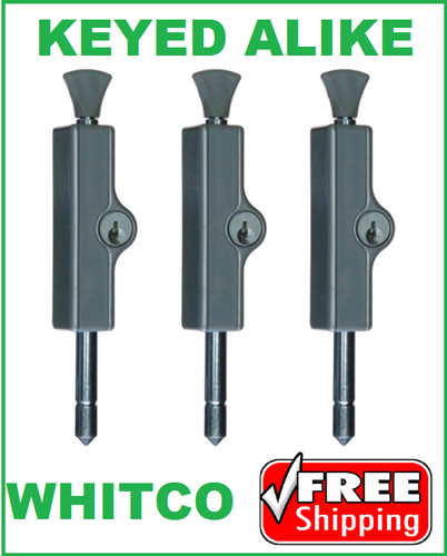 3x WHITCO PATIO BOLT W2206311C4 KEY SLIDING DOOR LOCKABLE KEYED ALIKE ...