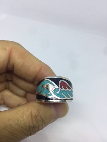 Vintage Native American Style Southwestern Turquoise Stone Inlay Mens ...