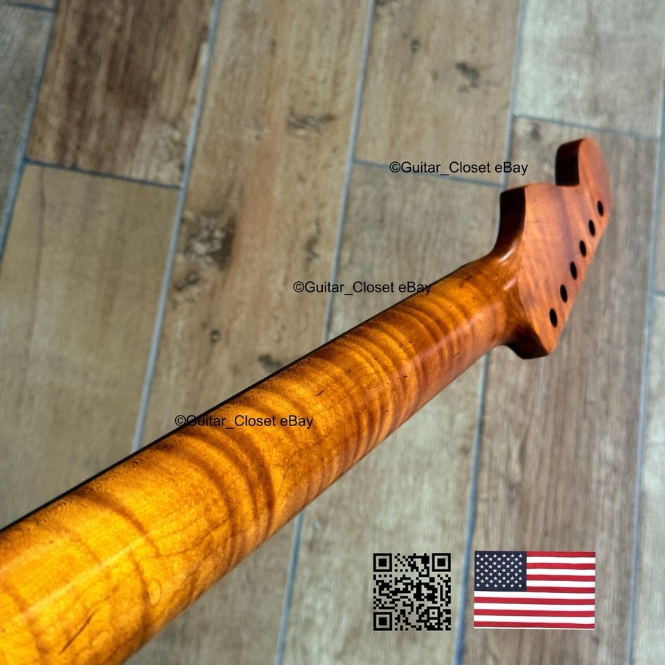 Roasted Flame Maple Stainless Fret Rosewood Strat Neck Nitro Fit ...