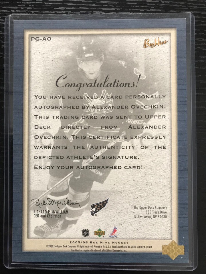 2005/06 Bee Hive Hockey Autograph Rookie Alexander Ovechkin Jumbo Card ...