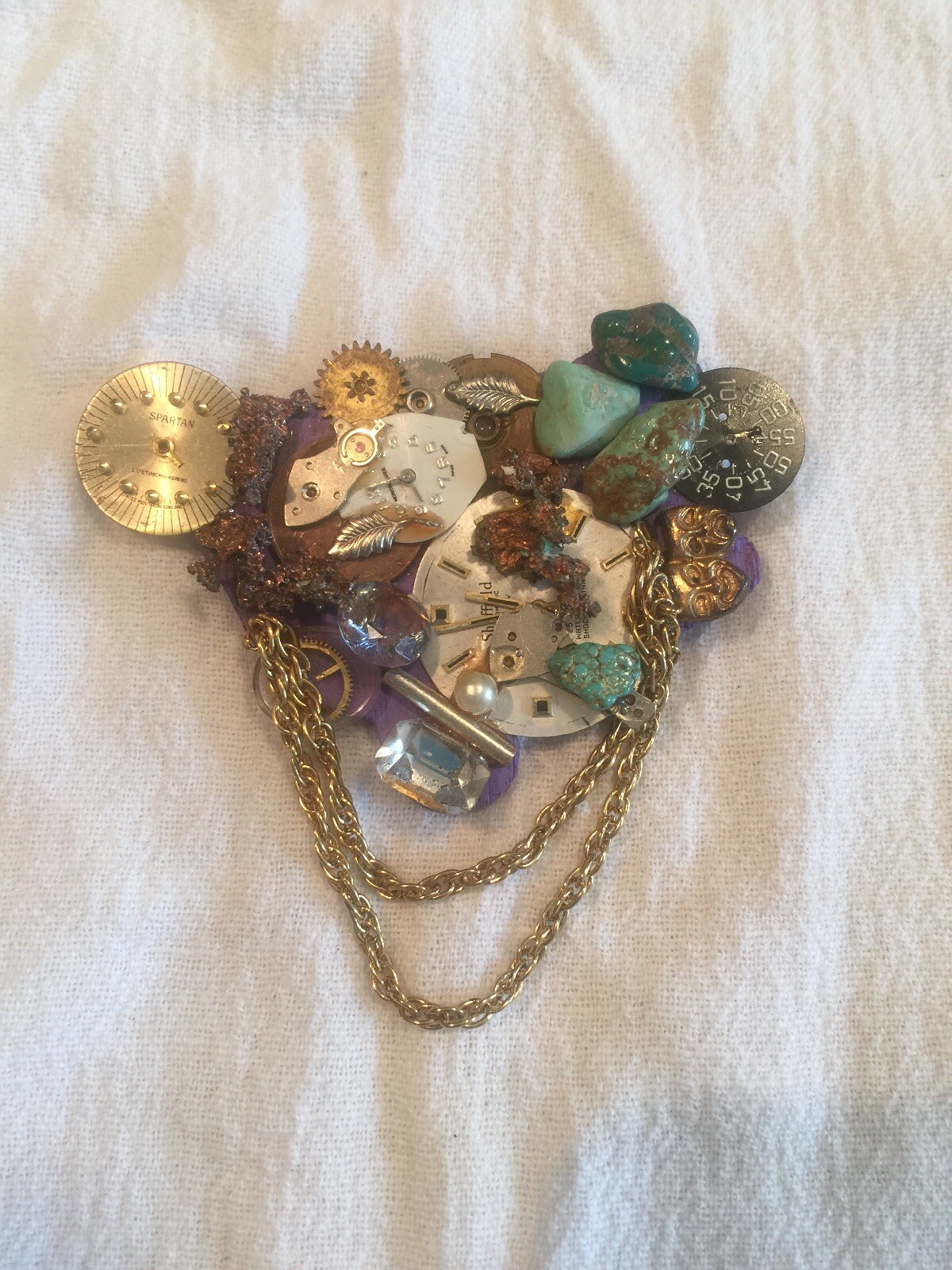 VINTAGE ARTIST MADE TRA CLOCK FACES PARTS OF CLOCKS UNIQUE PIN ...