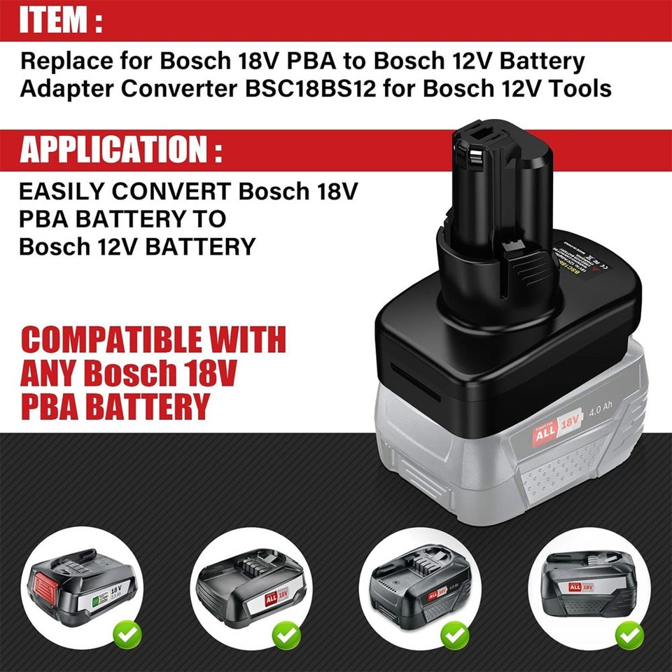 Battery Adapter for Bosch PBA 18V to for Bosch 12V Professional Power ...