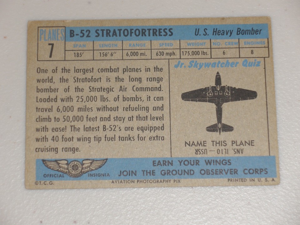 1957 Topps Planes Blue Backs #7 Stratofortress | eBay