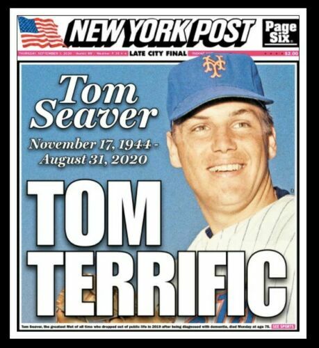 NY METS LEGEND TOM "TERRIFIC" SEAVER ~ 1944-2020~NY POST NEWSPAPER 9/3 ...