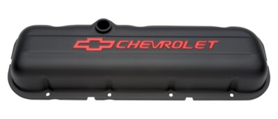 GM Performance 141-810 BBC Steel Black Valve Covers, Stock Red Bowtie ...