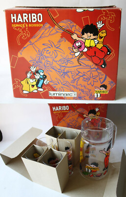 RARE VINTAGE 90'S HARIBO BEAR GLASS SERVICE SET 7 PCS LUMINARC FRANCE ...