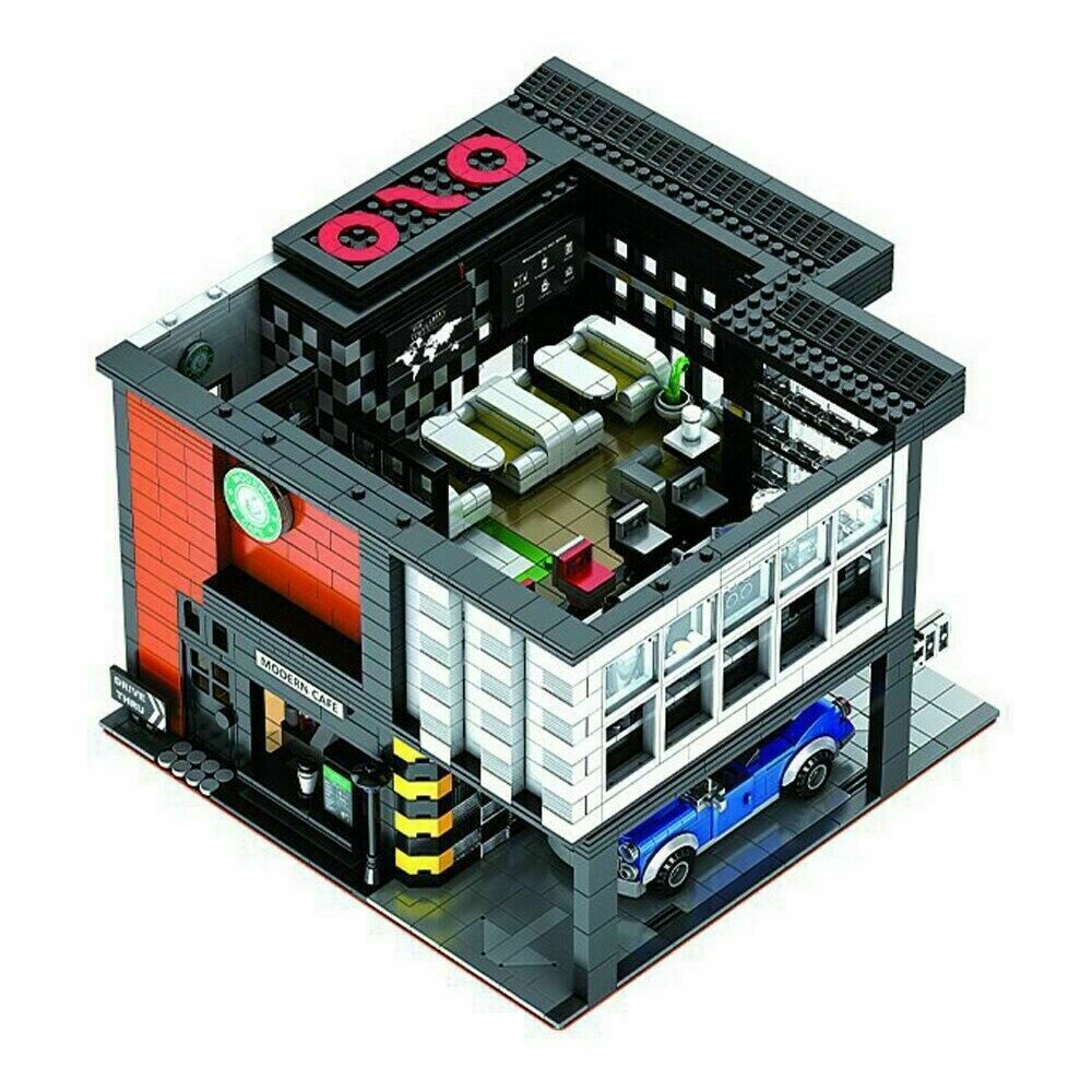 Building Blocks Sets City Street MOC Modern Cafe LED Model Bricks Toys ...