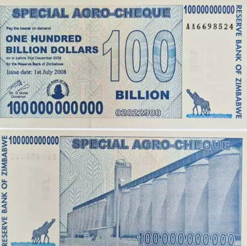 50 X Zimbabwe 100 Billion Dollar Special Agro Cheque Bill Banknote COA ...