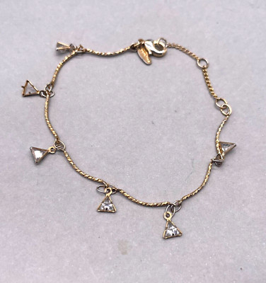 Serefina Triangle Crystal Charm Bracelet Gold Tone Lobster Closure 7 ...