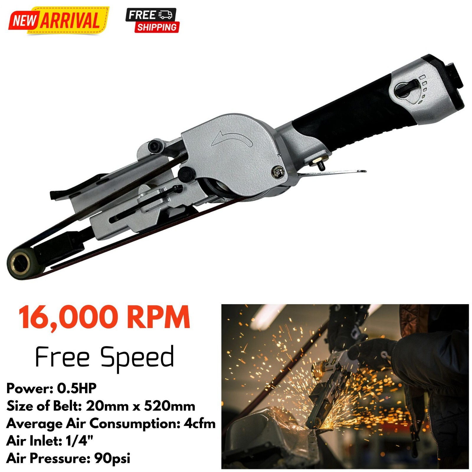 3/4" Air Belt Sander Variable Speed Non-Slip Handle Grinder Spot Welds ...