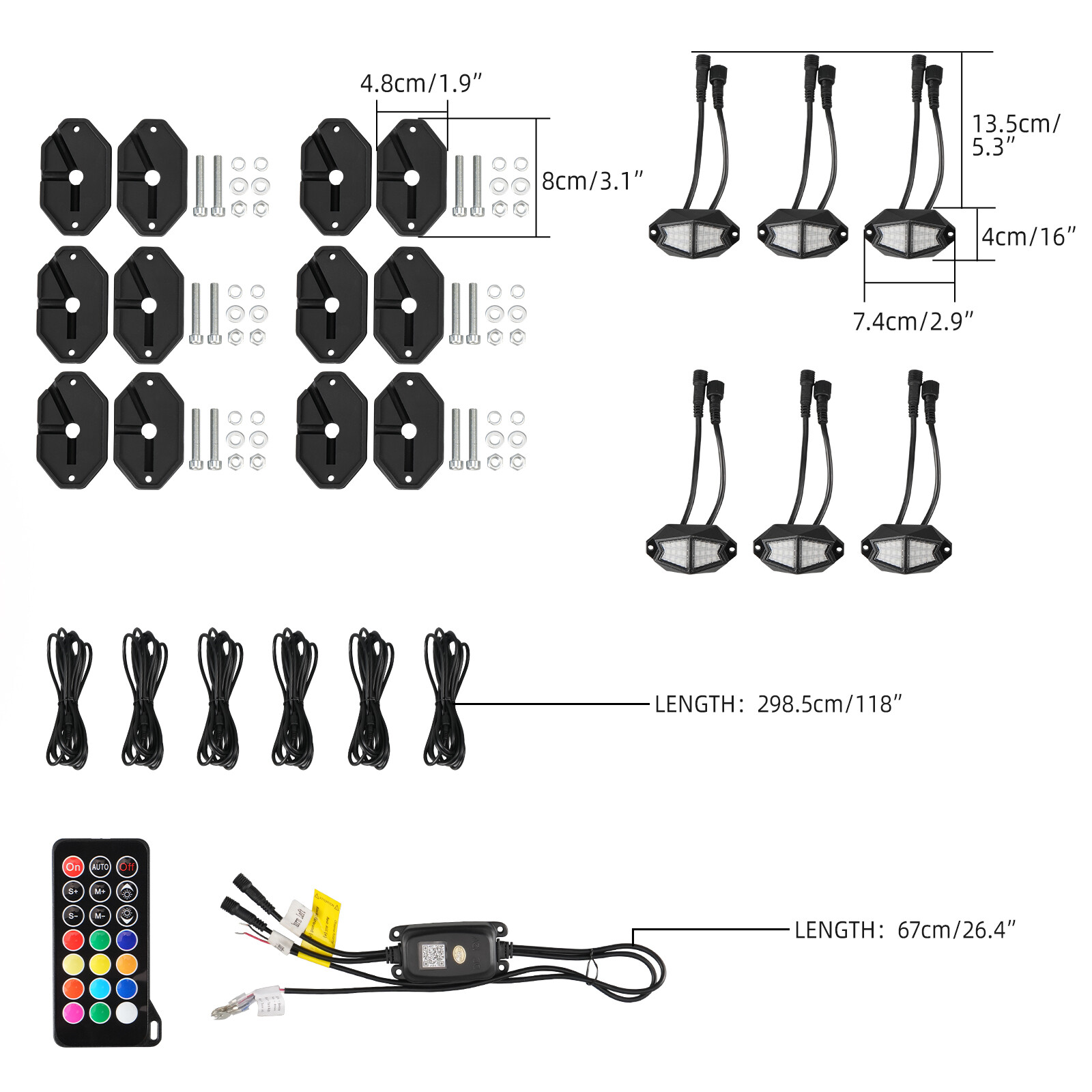6x Pods RGB 24-LED Rock Lights APP Remote Control For Jeep Off Road ...