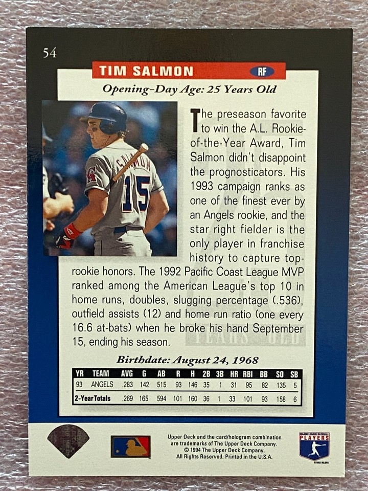1994 Upper Deck #54 Tim Salmon California Angels Future is Now | eBay