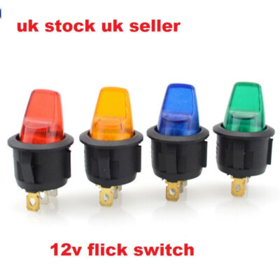 4 x 12v ON/OFF Illuminated Led Round Rocker Flick Switch /Car dash ...