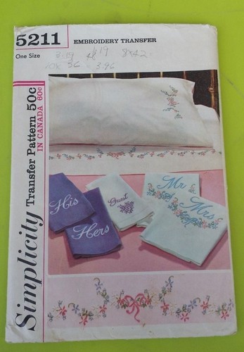 VINTAGE SIMPLICITY EMBROIDERY TRANSFER CRAFT PATTERN 5211 FREE SHIPPING ...