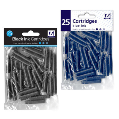 25 x Standard Sized Universal Fountain Pen Ink Cartridge Refills Blue ...