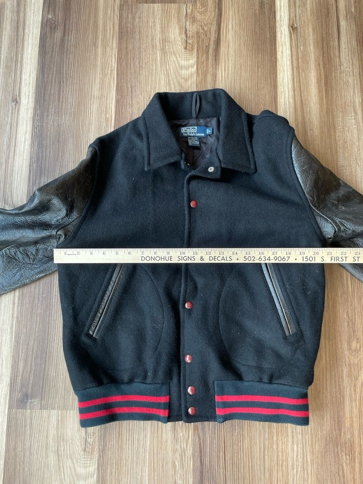 Vintage 90s Polo Ralph Lauren Black Leather Varsity Letterman Jacket ...