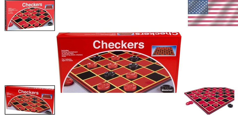 Classic Checkers Game with Folding Board & Interlocking Pieces for 2 ...