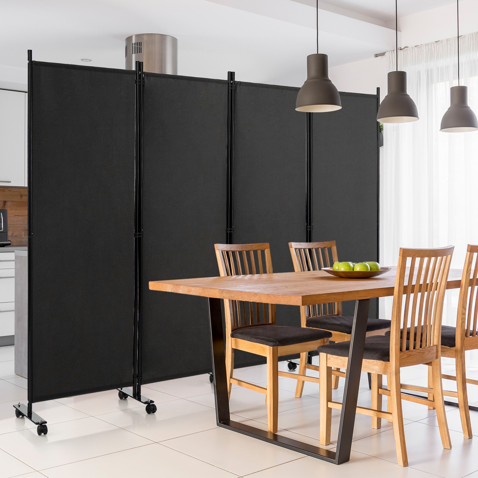 4-Panel Folding Room Divider 6FT Rolling Privacy Screen w/ Lockable ...